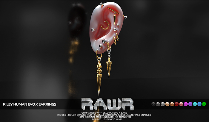 Second Life Marketplace - RAWR! Riley Earrings DEMO HUMAN EvoX (add me)