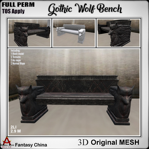 Second Life Marketplace - Full Perm Gothic Wolf Bench - Viking - Pegan