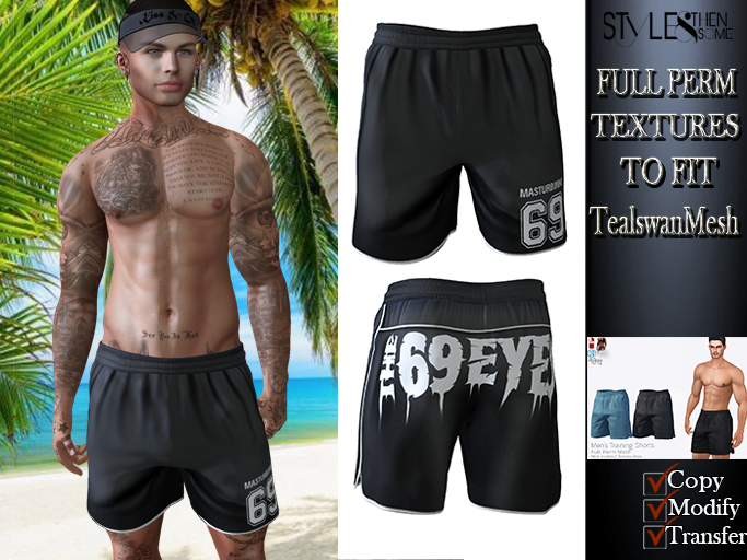 Second Life Marketplace - STYLES -v7.5 Mens Training Shorts Texture ...
