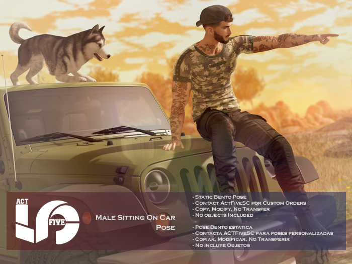 Second Life Marketplace - ACT5-662-Male Sitting on Car Pose BOXED