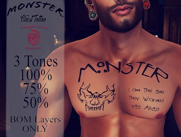 Second Life Marketplace - *TL* Monster Chest Tatt Unpack Hud