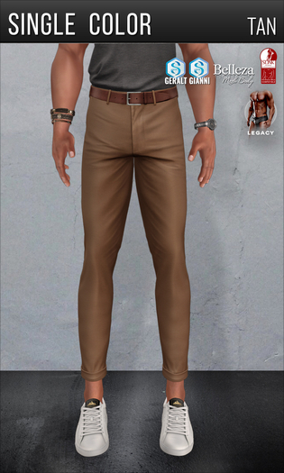 Second Life Marketplace - {COLD-ASH} Mens GRAYSON Roll Up Trousers (SingleColor-Tan)