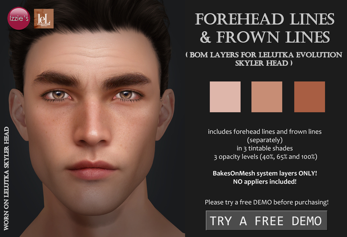 Second Life Marketplace - Izzie's - DEMO Forehead Lines & Frown Lines ...