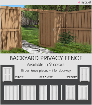 Second Life Marketplace - Sequel - Backyard Privacy Fence - Cedar