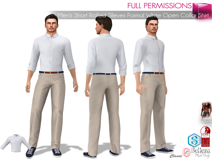 Second Life Marketplace - Full Perm Men's Short Rolled Sleves Formal ...