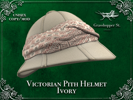 Second Life Marketplace - Grasshopper St Victorian Pith Helmet Ivory