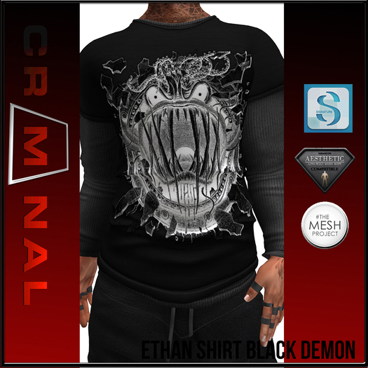 Second Life Marketplace - CRIMINAL - ETHAN TOP BLACK DEMON ADD ME
