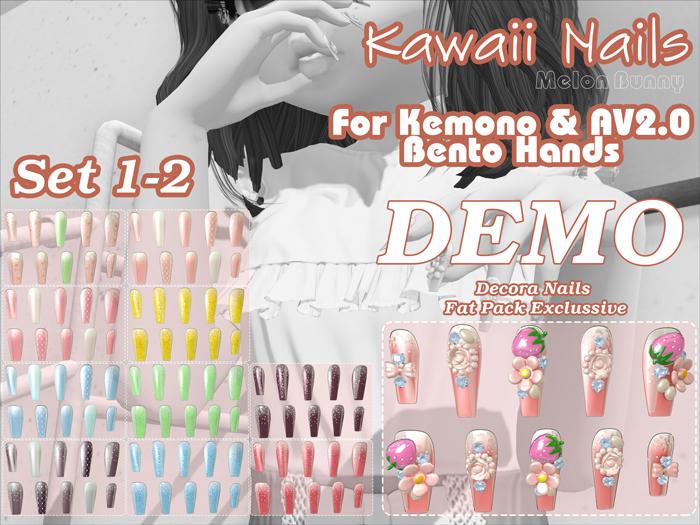 Second Life Marketplace - {MB} DEMO Kawaii Nails Kemono Set 1-2 with Decora