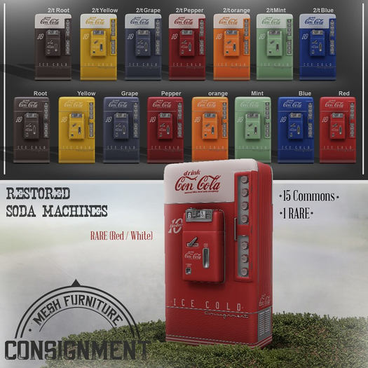 Second Life Marketplace - [Con.] Restored Soda Machines - 2tone Pepper