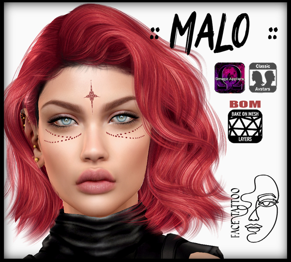Second Life Marketplace - Face Tattoo :: Malo :: ( Classic Avatar + Omega )