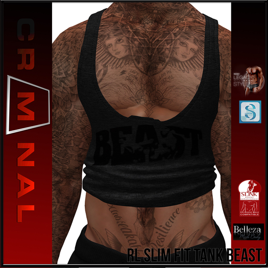 Second Life Marketplace - CRIMINAL - RF SLIM FIT TANK BEAST ADD ME