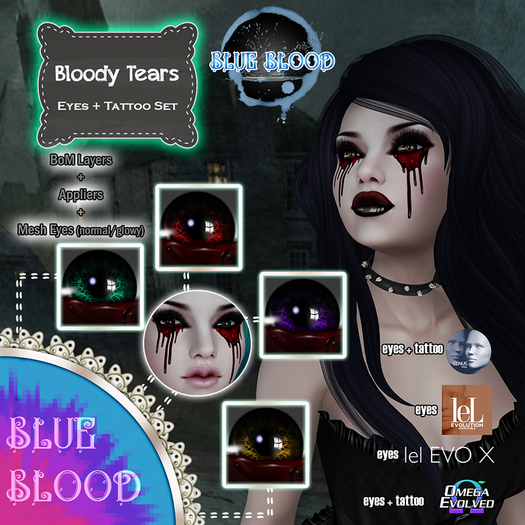 Second Life Marketplace - +Blue Blood+ Bloody Tears Set DEMO