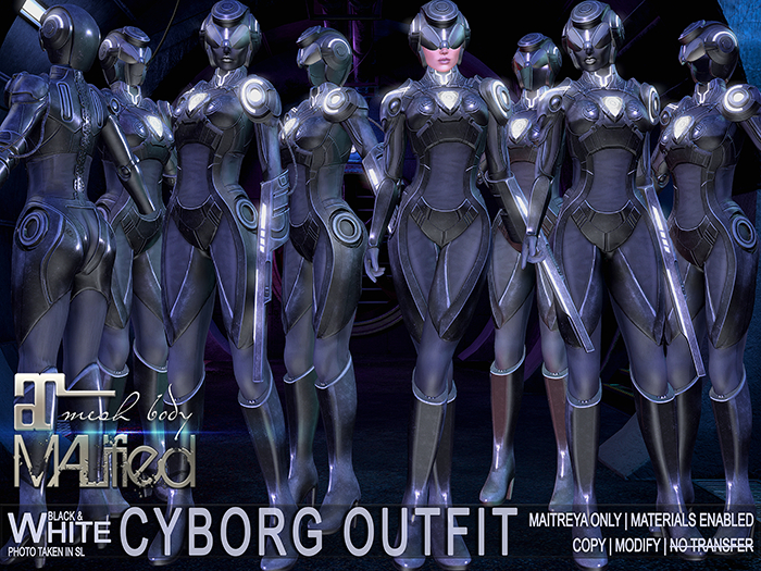 Second Life Marketplace - COPY/MOD MALified: Cyborg Outfit (Black White ...