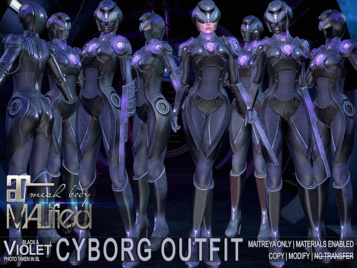 Second Life Marketplace - MALified - Cyborg Outfit (Black Violet ...