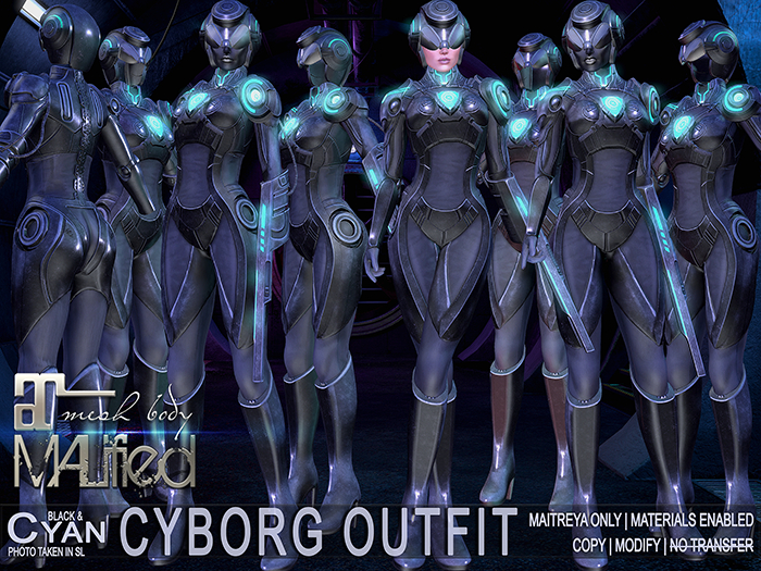 Second Life Marketplace - COPY/MOD MALified: Cyborg Outfit (Black Cyan ...