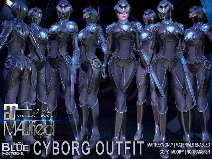 Second Life Marketplace - COPY/MOD MALified: Cyborg Outfit (Black Blue ...