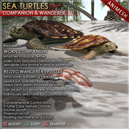 Second Life Marketplace - JIAN Sea Turtles Companions & Wanderers