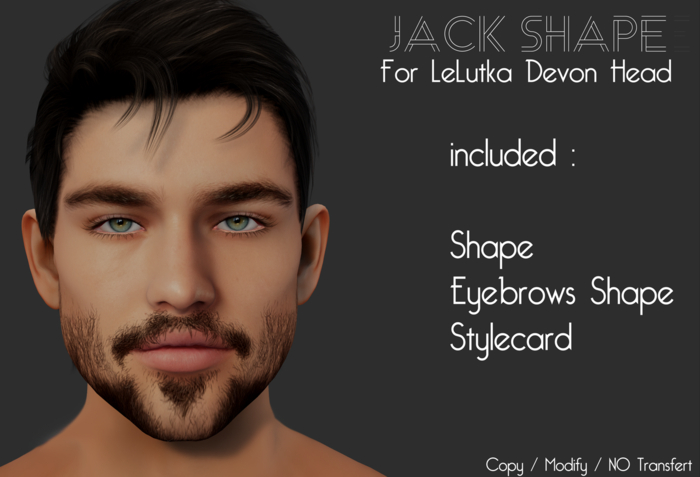 Second Life Marketplace - [PB] Jack Shape - LeLUTKA Devon Head