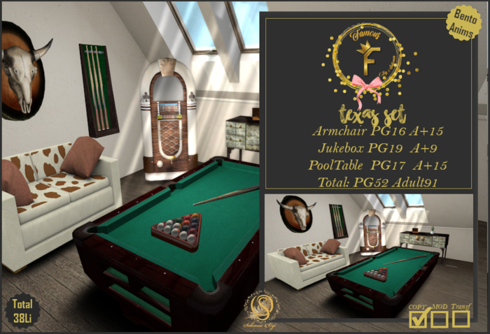 Second Life Marketplace - Famous_Texas Set PG (ADD ME FOR UNPACK)