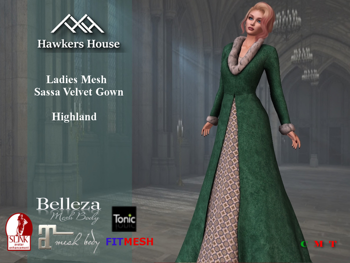 Second Life Marketplace - *HH* Ladies Mesh Sassa Velvet Gown Highland