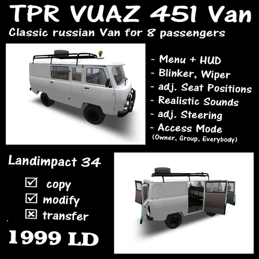 Second Life Marketplace - TPR VUAZ 451 Van - russian Van for 8 ...