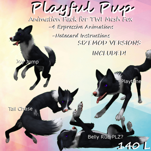 Second Life Marketplace - Playful Pup Animation Pack for TWI Mesh Fox