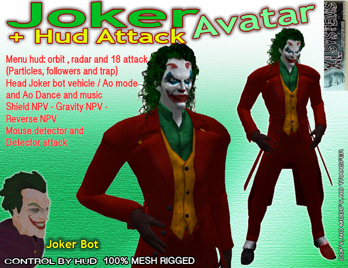 Second Life Marketplace - Joker Avatar + Hud Attack