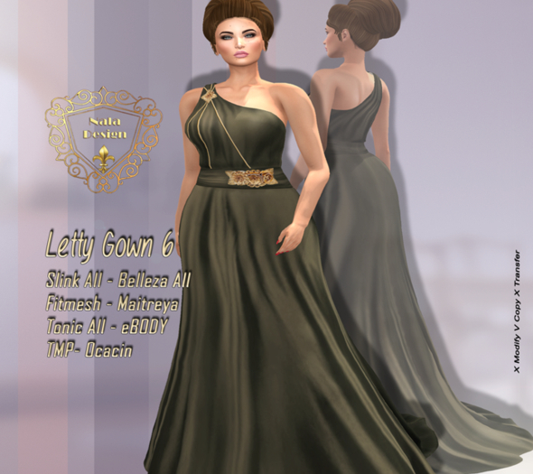 Second Life Marketplace - Nala Design - Letty Gown Olive Updated - Mesh ...