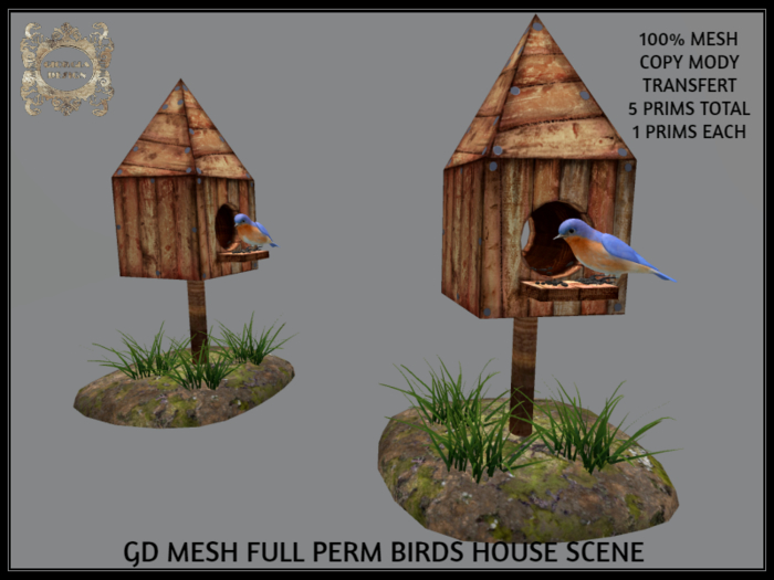Second Life Marketplace - GD MESH FULL PERM BIRDS HOUSE SCENE