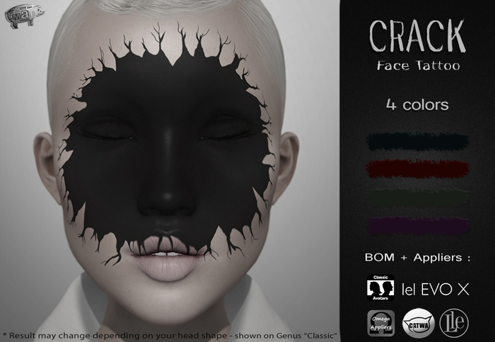 Second Life Marketplace - Mad' - Crack FaceTattoo [APPLIERS + LAYERS]