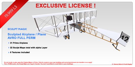 Second Life Marketplace - *Sculpt Magic* Plane Airplane AVRO FULL PERM