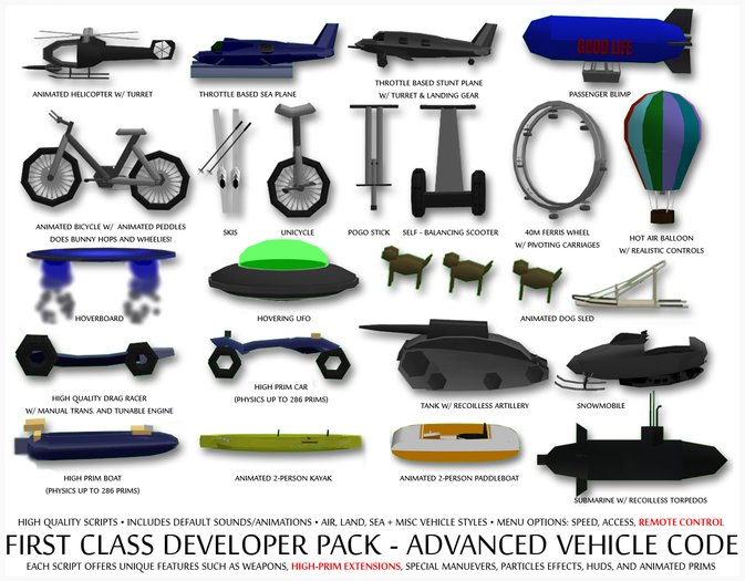 Second Life Marketplace - First Class Developer Pack - Advanced Vehicle ...