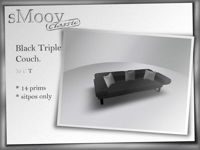 Second Life Marketplace - *sMoov* Classics - Black Triple Couch