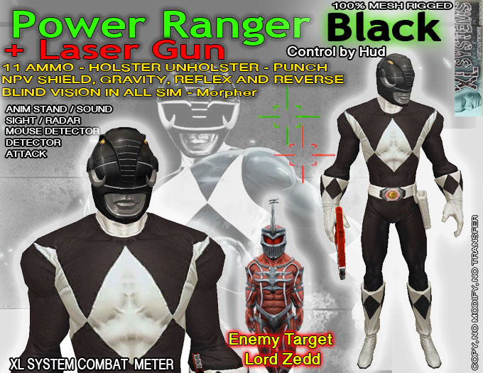 Second Life Marketplace - Power Ranger Black + Laser Gun