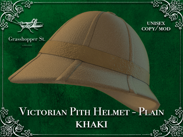 Second Life Marketplace - Grasshopper St Victorian Pith Helmet Plain ...