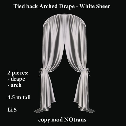 Second Life Marketplace - Tied back Arched Drape White Sheer