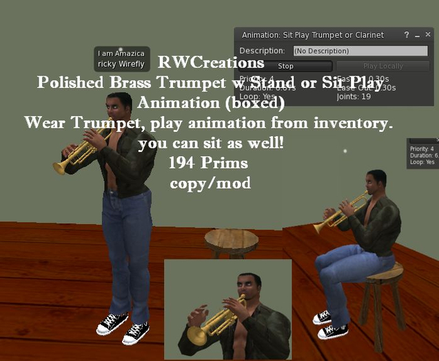 Second Life Marketplace - Polished Brass Trumpet with Stand or Sit Play ...