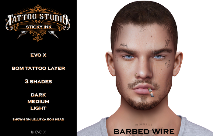 Second Life Marketplace - Sticky Ink "Barbed Wire" Face Tattoo EVO X