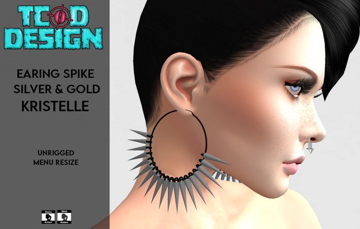 Second Life Marketplace - Earing Spike - Kristelle (Silver and Gold) / Mesh