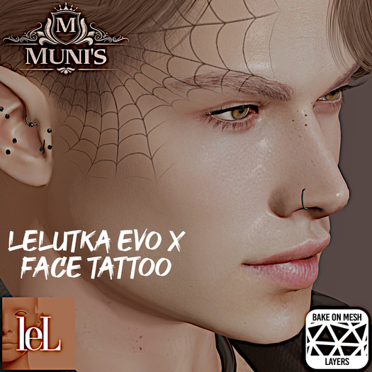 Second Life Marketplace - [Muni's] Web Face Tattoo (Lelutka EvoX BOM)