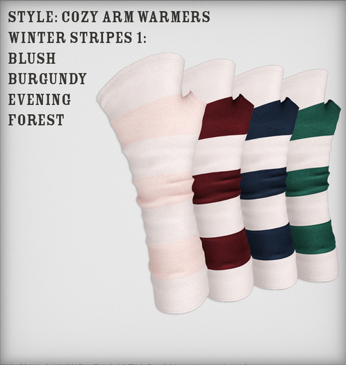 Second Life Marketplace - friday - Cozy Arm Warmers (Winter Stripes Pack 1)