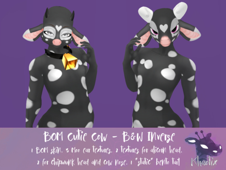 Second Life Marketplace - KHAOTIX - BOM Cutie Cow - B&W Inverse
