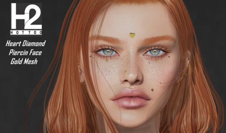 Second Life Marketplace - H2 - Piercing heart face Mesh Gold diamond