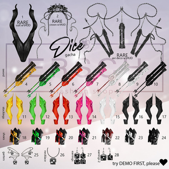 Second Life Marketplace - ERSCH - Dice Gacha {Legacy} Black Set W/ 3 Rares