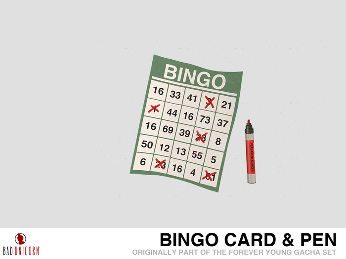 Second Life Marketplace - Bingo Card & Pen (Previously - Forever Young ...