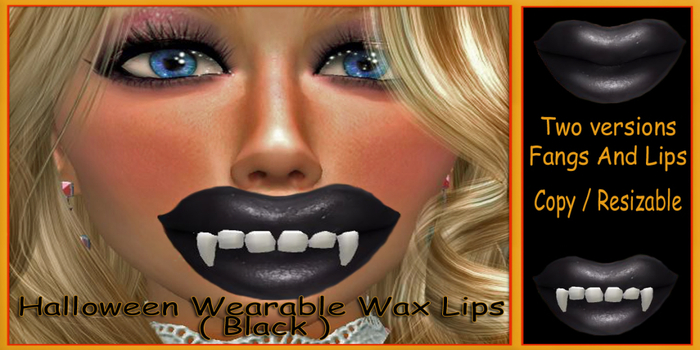 Second Life Marketplace - Halloween Wax Lips / Fangs ( Black )