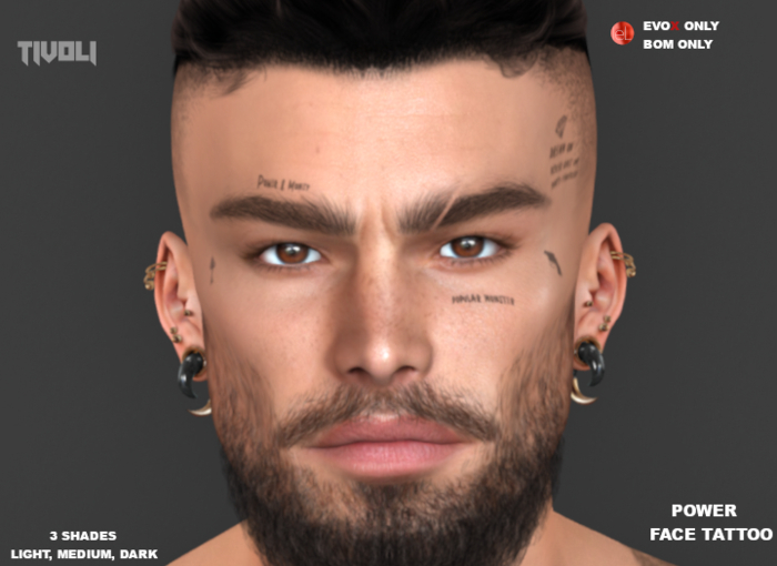 Second Life Marketplace - -Tivoli inc - Power face tattoo Evox bom only