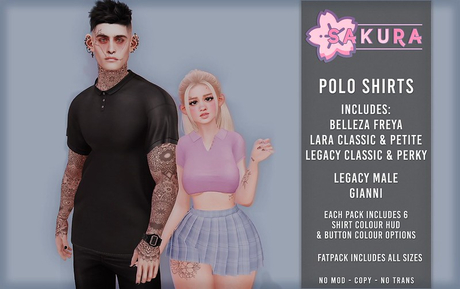 Second Life Marketplace - {Sakura} Polo Shirt [Male] - Monochromes