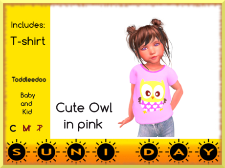 Second Life Marketplace - *Suni Day* Cute pink owl tee (TD baby & kid ...