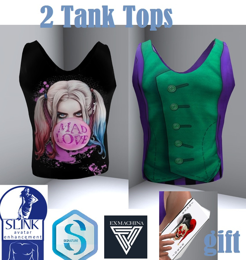 Second Life Marketplace - Harley+Puddin: Male Tank Top, Joker MAD love ...